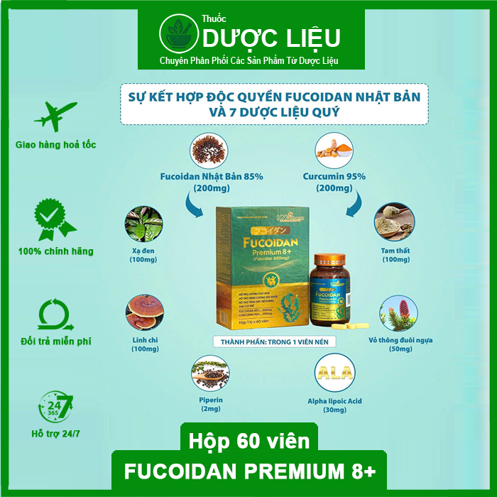 Viên uống Fucoidan Premium 8+. Hộp 60 viên